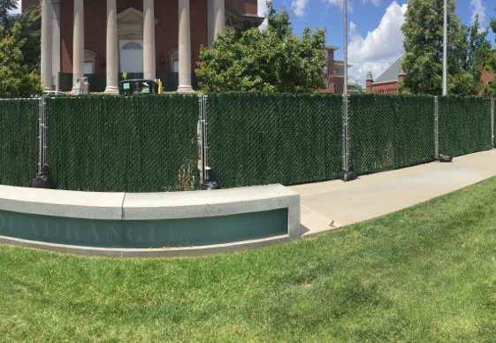Syracuse Temporary Fence Installation: Privacy Panel, Welded Wire